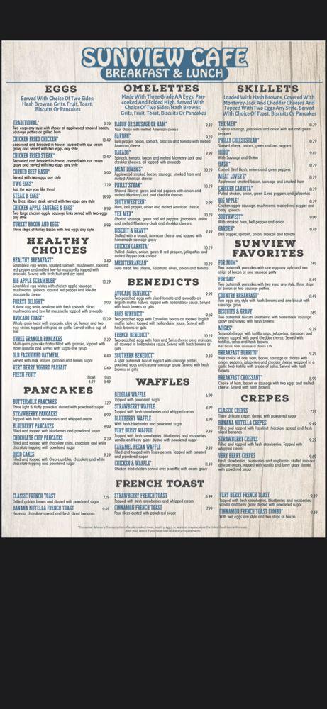 Menu at Sunview Cafe, Anna