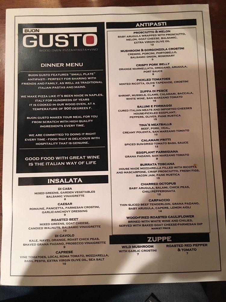 Menu at Buon Gusto Restaurant, Guelph