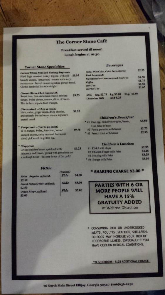 Menu at Cornerstone Cafe, Ellijay