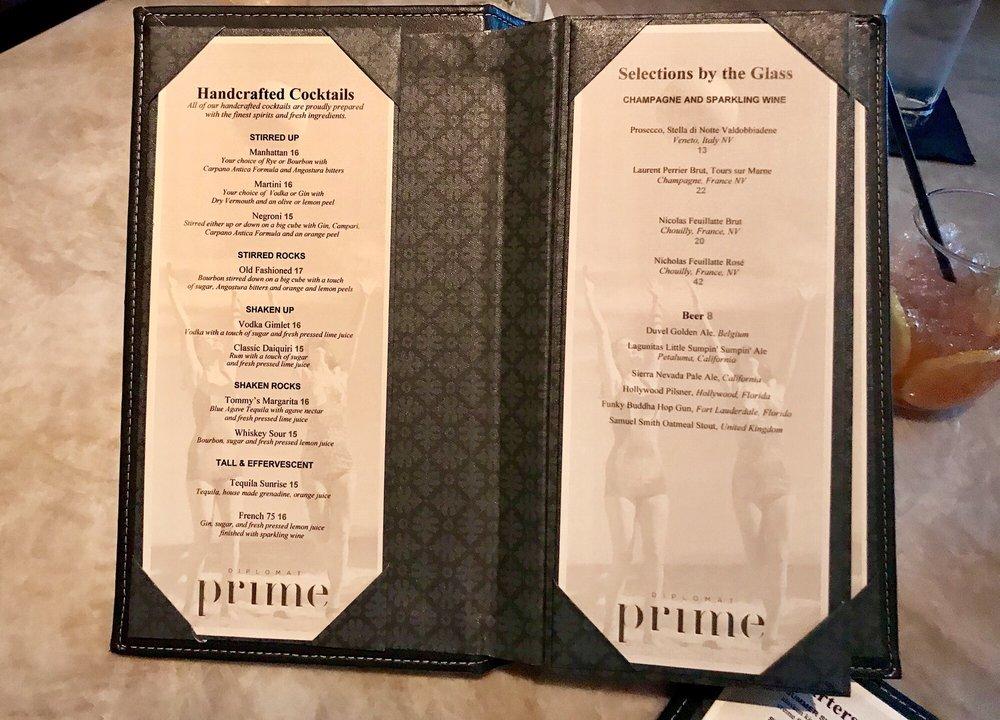 Menu at Diplomat Prime Steak & Seafood pub & bar, Hollywood