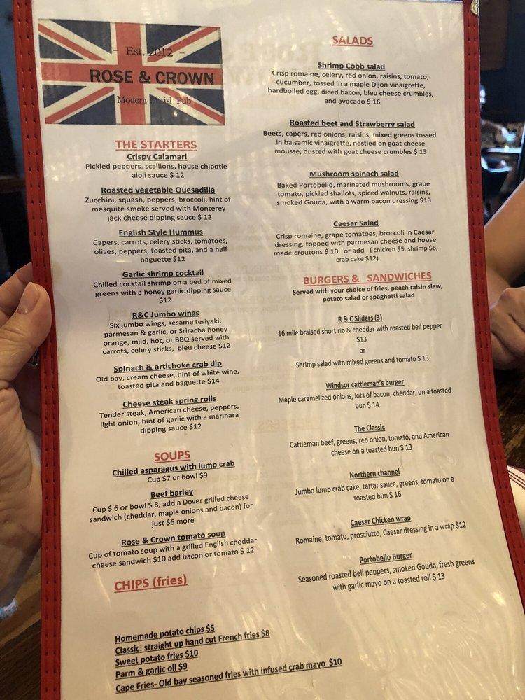Menu at Rose & Crown restaurant, Lewes