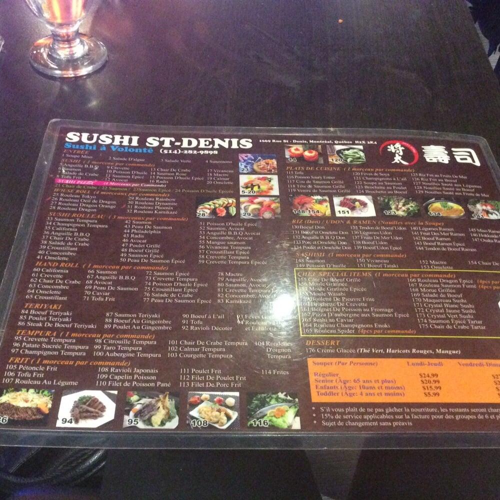 Menu at SUSHI ST-DENIS restaurant, Montréal