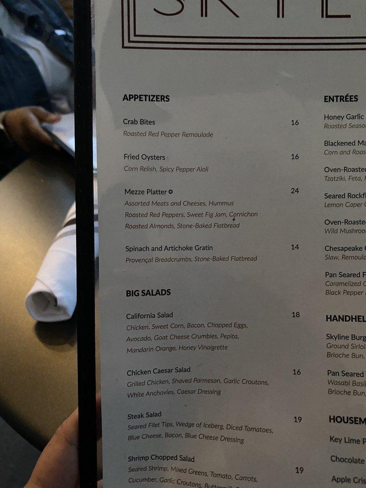 Menu at Skyline pub & bar, Lynchburg