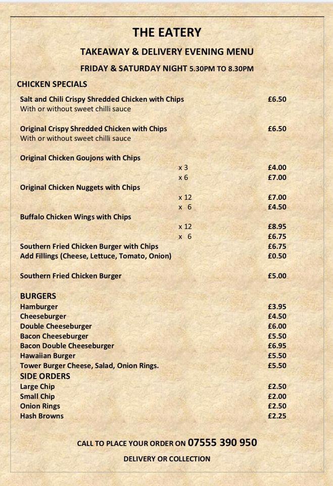 Menu at The Eatery restaurant, Donaghadee