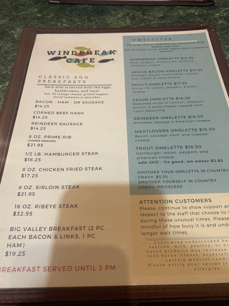 Menu at Windbreak Hotel, Cafe & Lounge, Wasilla
