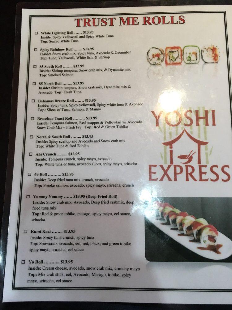 Menu at Yoshi Express restaurant, Cleveland