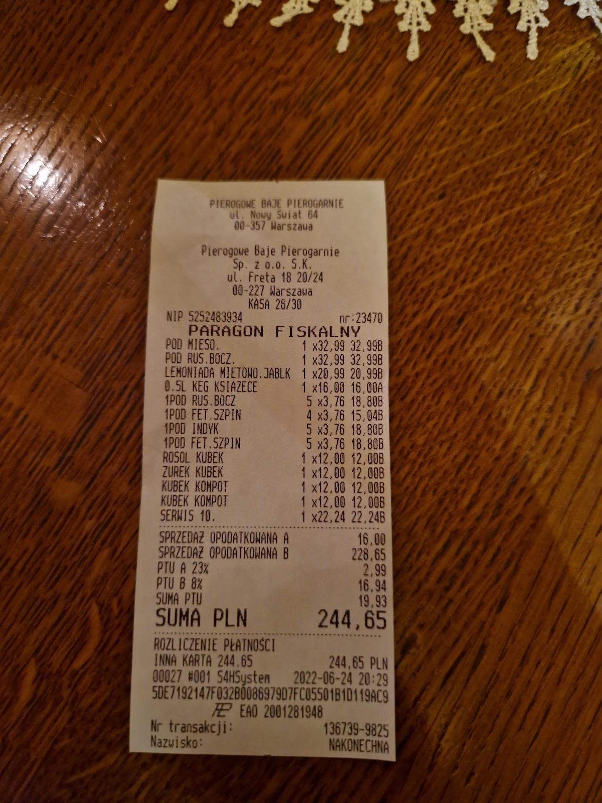 Menu at Zapiecek restaurant, Warsaw, Nowy Świat 64