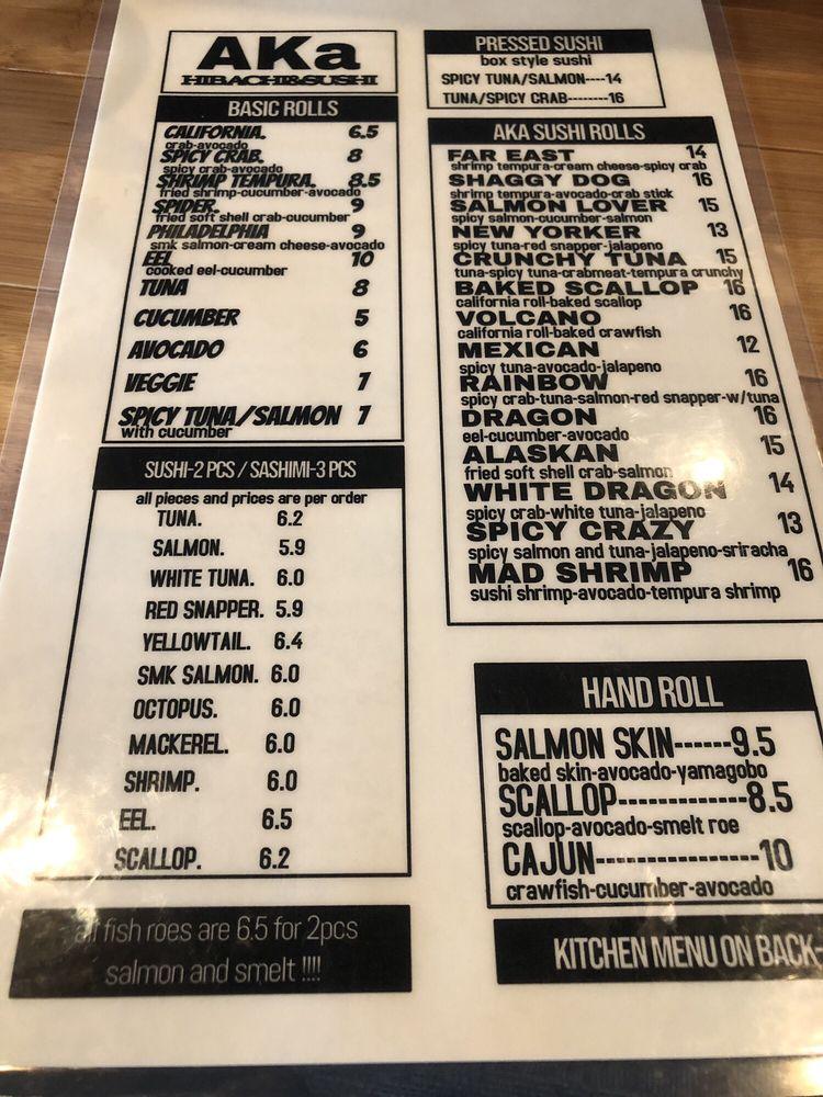 Menu at Aka Hibachi & Sushi restaurant, Fairview, 135 Fountain Ct