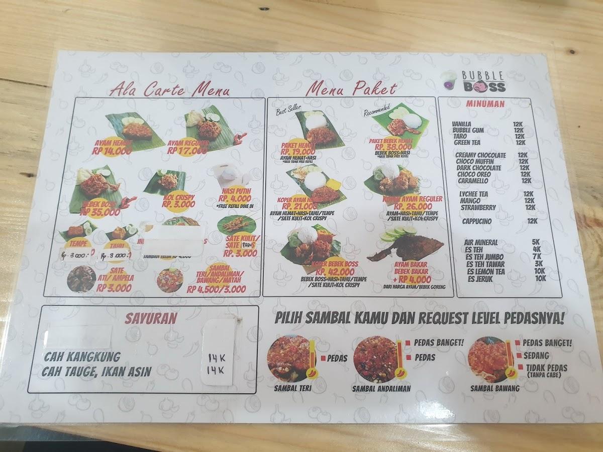Menu at Ayam Bebek Pak Boss restaurant, Samarinda