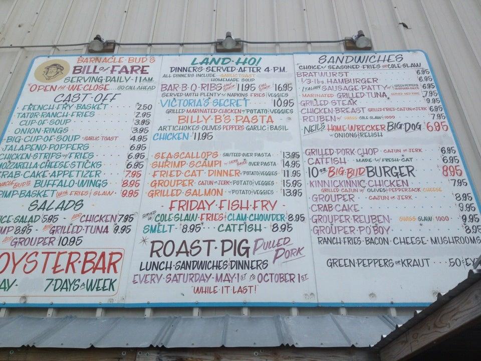 Menu at Barnacle Bud's, Milwaukee