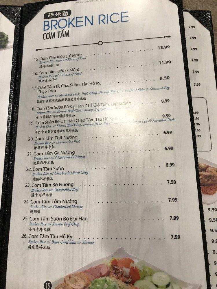 Menu at Com Tam Kieu (Cơm Tấm Kiều) restaurant, Rosemead, Valley Blvd ...