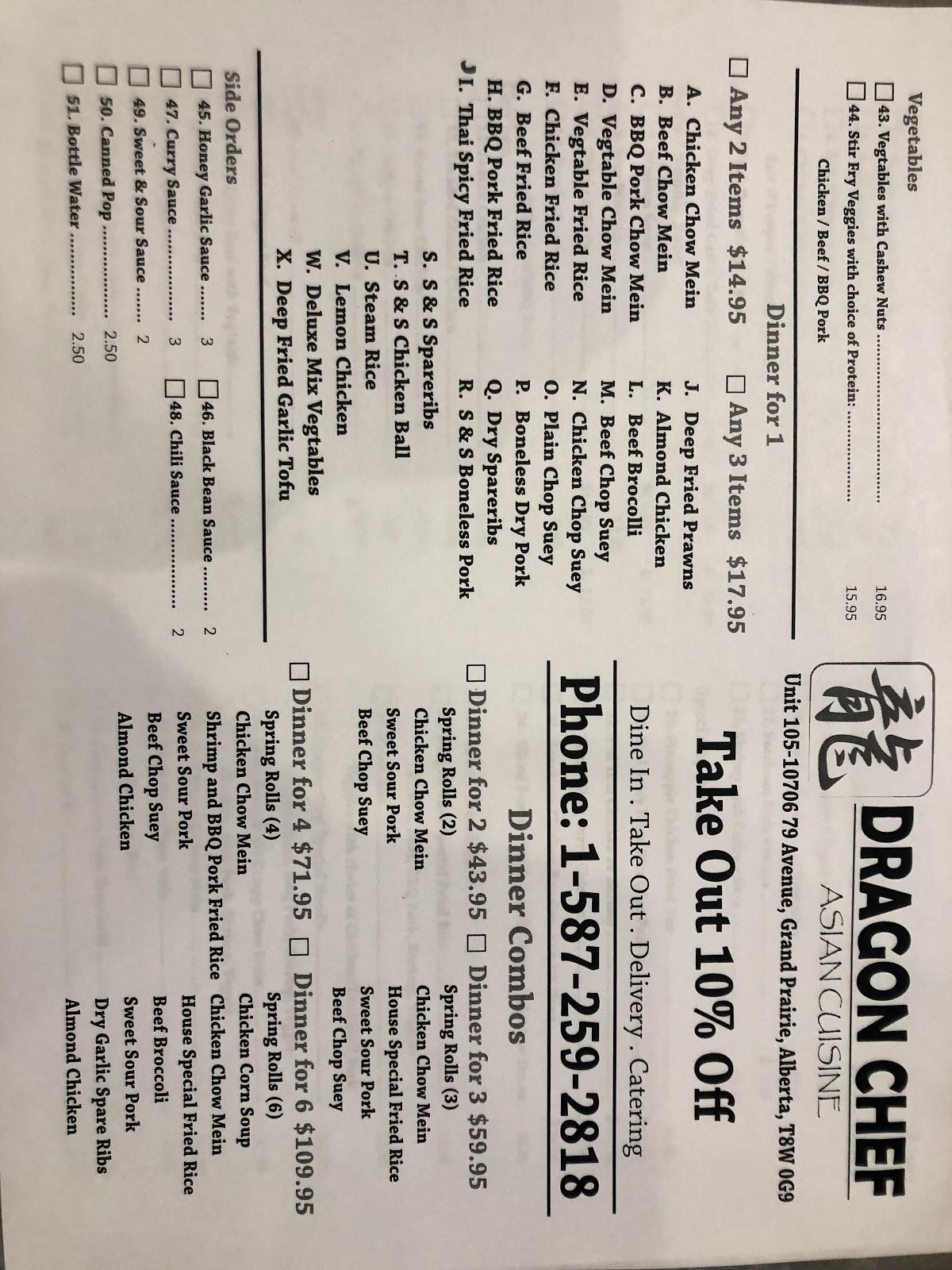 Menu at Dragon Chef Restaurant, Grande Prairie