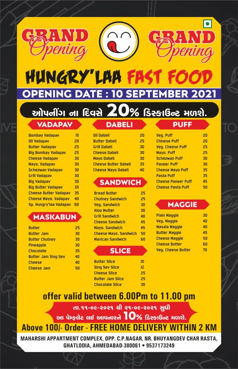 Menu at Hungry'laa Fast Food, Ahmedabad