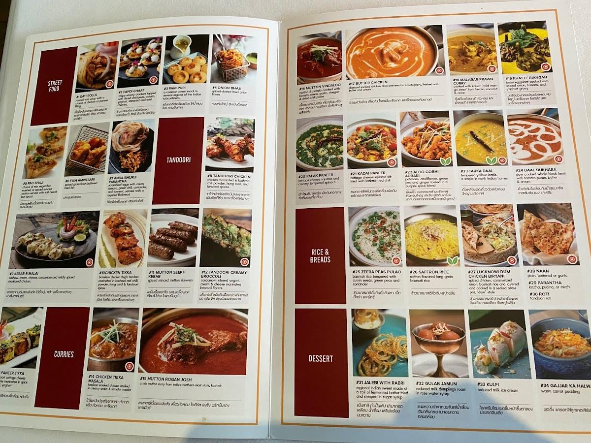 Menu at Indus restaurant, Bangkok