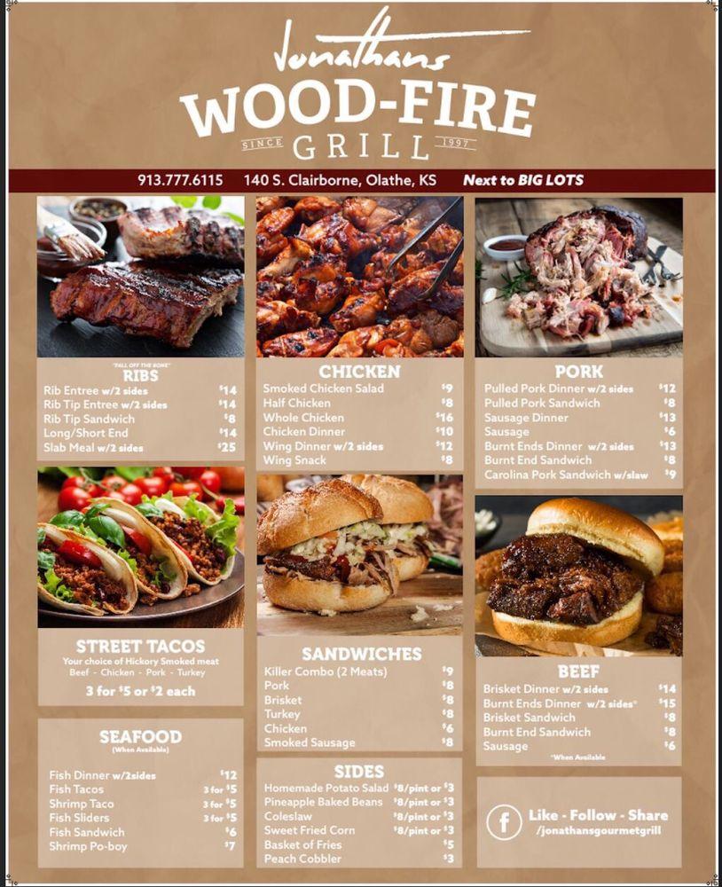Menu at Jonathan's Gourmet Woodfire Grill BBQ, Olathe