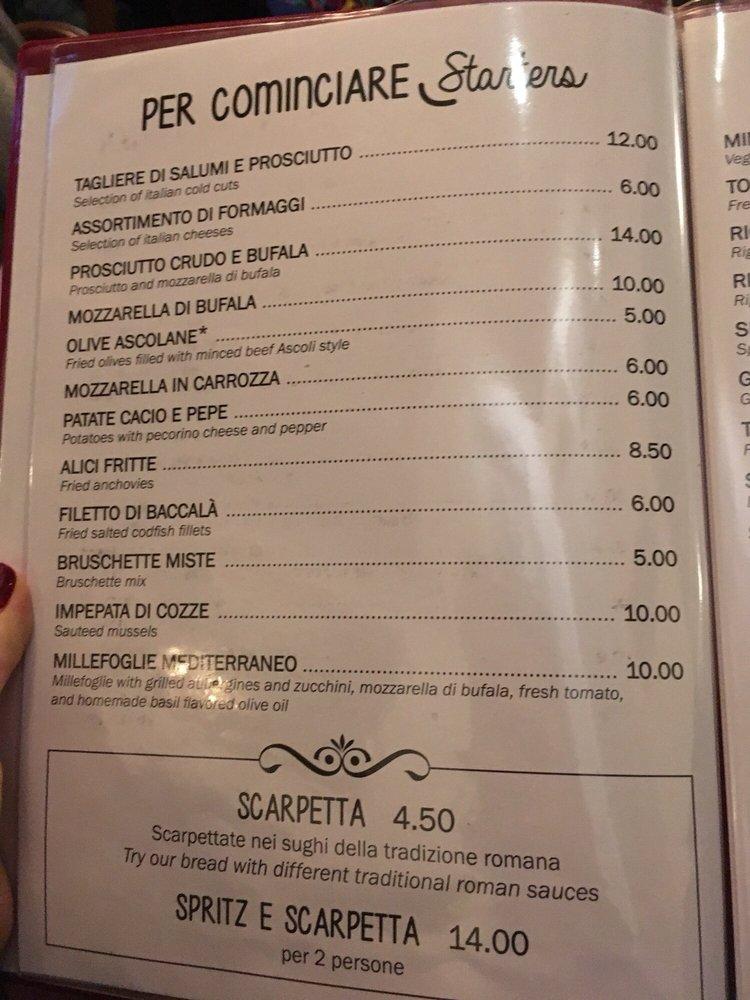 Menu at Saltimbocca ristorante, Rome