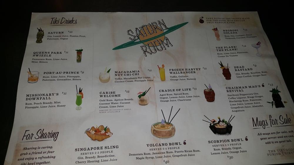 Menu at Saturn Room pub & bar, Tulsa