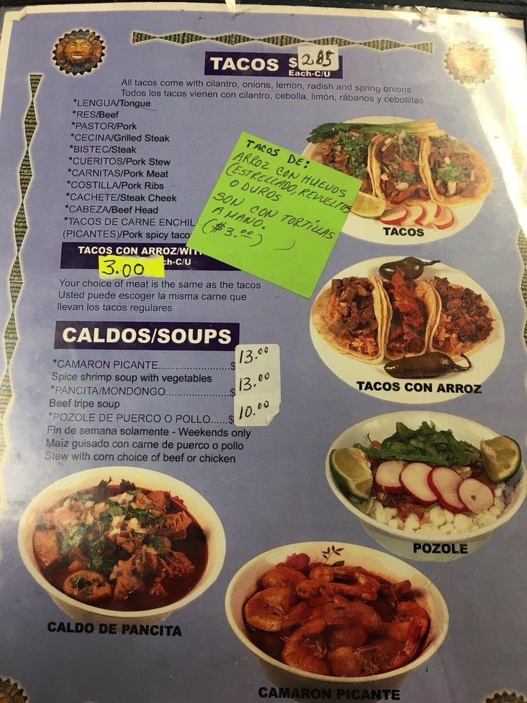 Menu at Taco Rico restaurant, Hyattsville