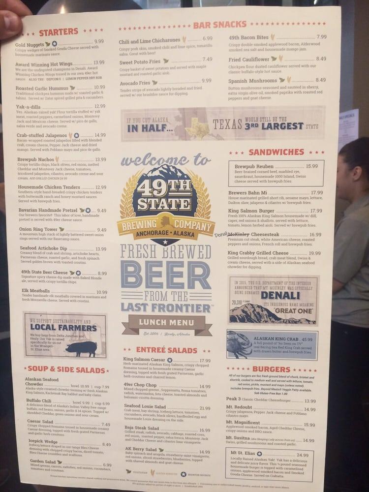 Menu at 49th State Brewing - Anchorage steakhouse, Anchorage