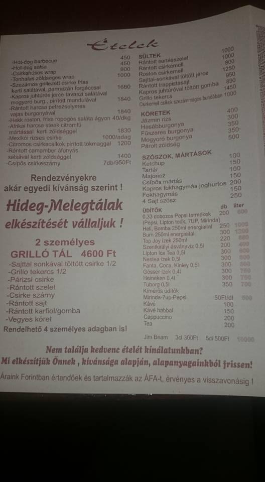 Menu at Grillo Mexicana restaurant, Mátészalka