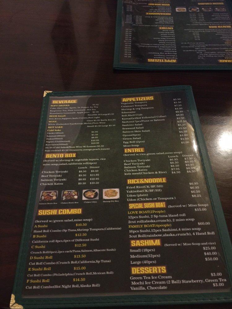 Menu at Koya Sushi restaurant, Fontana