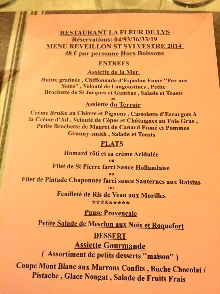 Menu au La fleur de Lys restaurant, Grasse