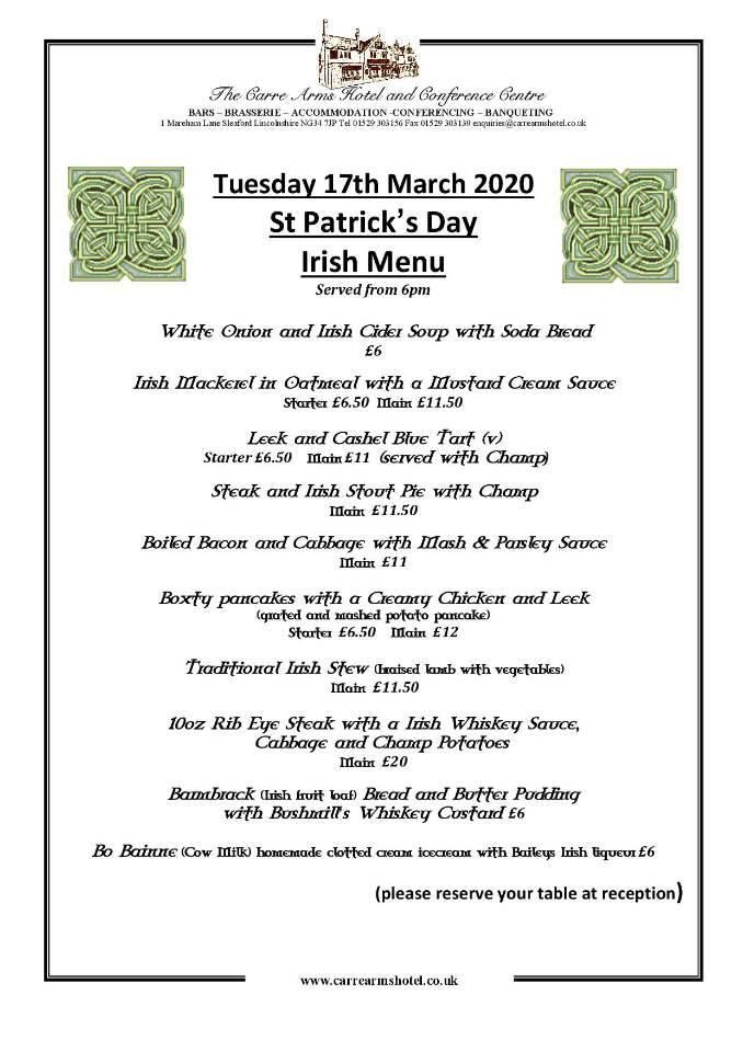 Menu at The Carre Arms Hotel and Restaurant, Sleaford