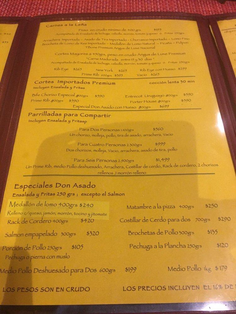 Carta del restaurante Don Asado Rio Lerma, Ciudad del México, Calle Río ...