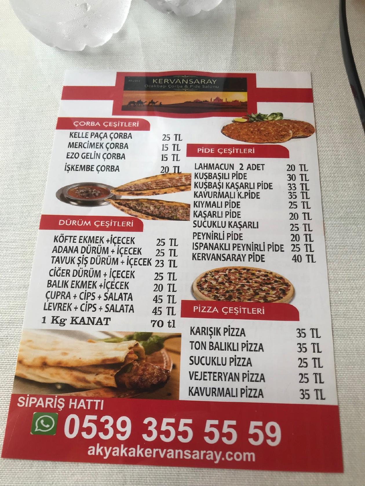 Menu at Kervansaray Otel Restaurant, Akyaka Belediyesi