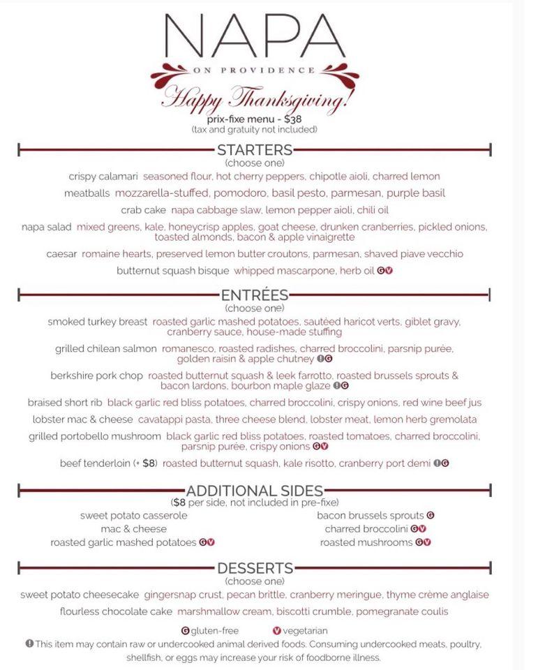 Menu at Napa on Providence pub & bar, Charlotte
