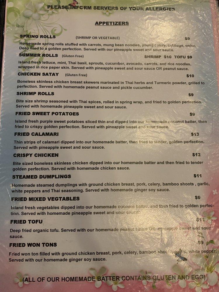 Menu at New Chiang Mai Thai Cuisine restaurant, Hilo