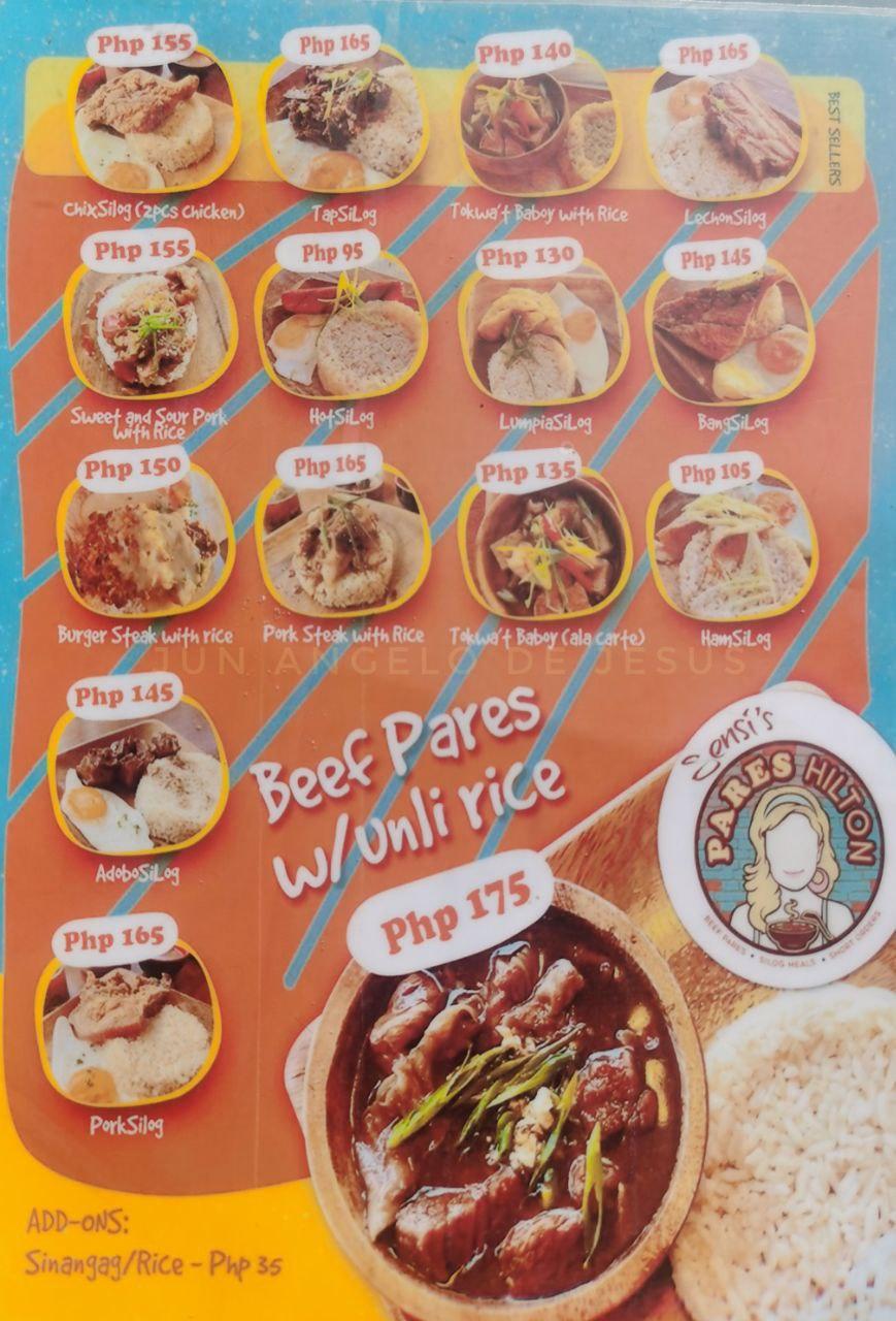 Menu at Pares Hilton - Boracay restaurant, Malay