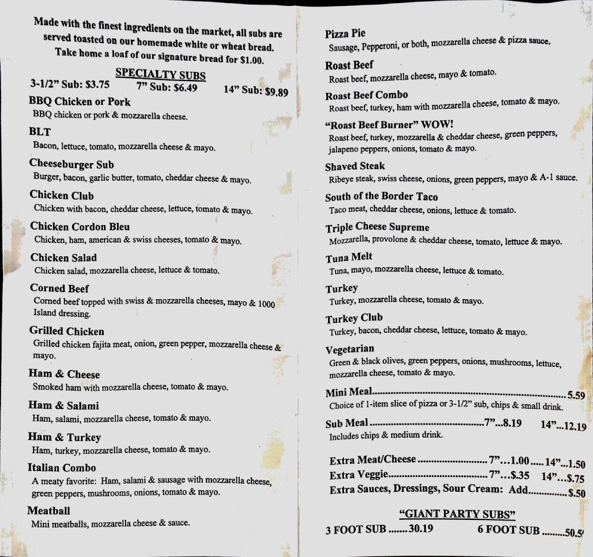 Menu at Subs N More pizzeria, South Haven, 529 Phoenix St