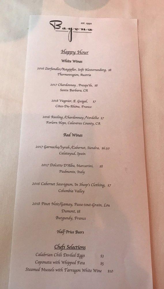 Menu at Bayona pub & bar, New Orleans