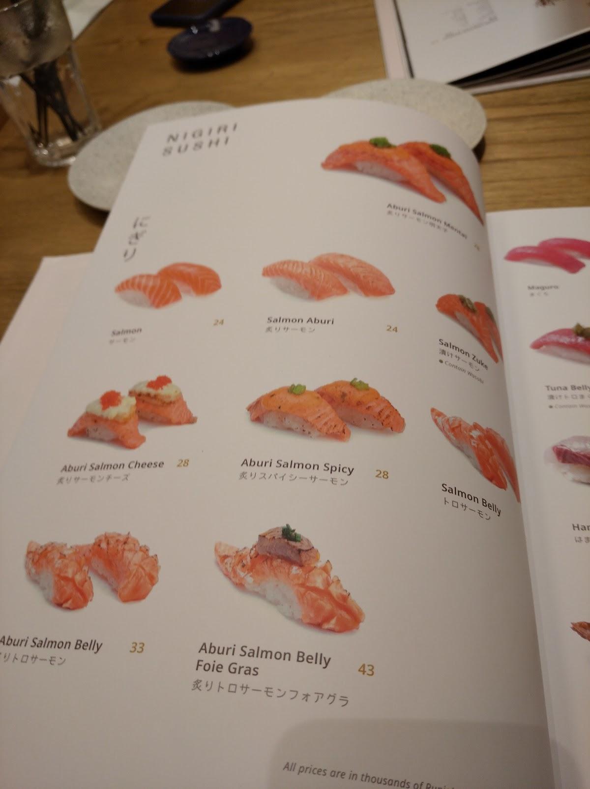 Menu at Gion restaurant, West Jakarta