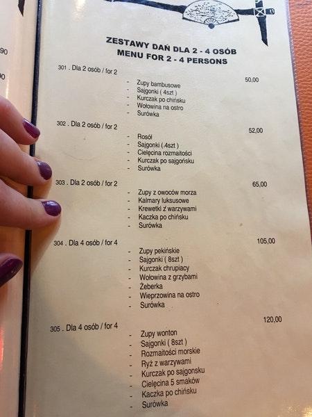 Menu at Li Long restaurant, Bytom