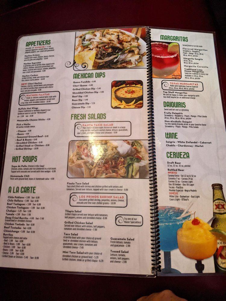 Menu at Los Primos Mexican restaurant, Hidden Valley