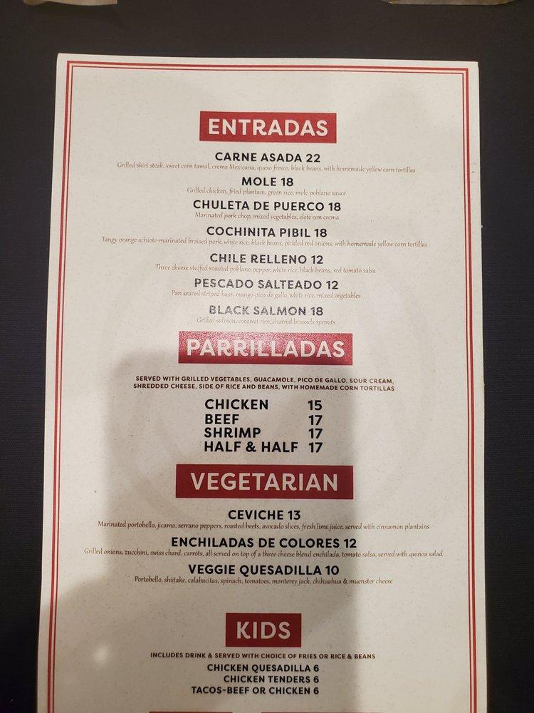 Menu at Madre's Mexican Kitchen restaurant, Tulsa