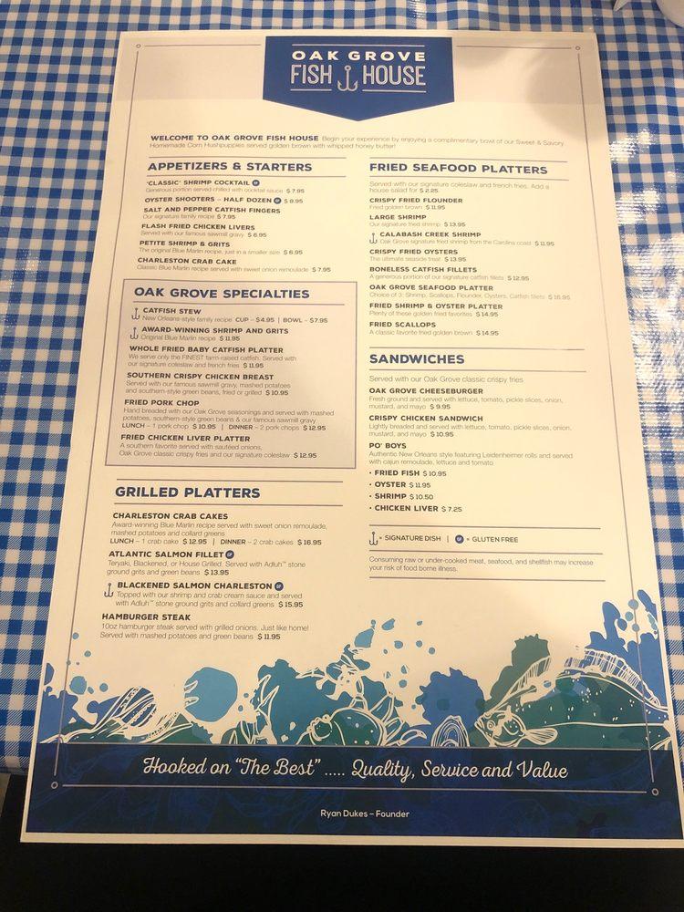 Menu at Oak Grove Fish House restaurant, Lexington