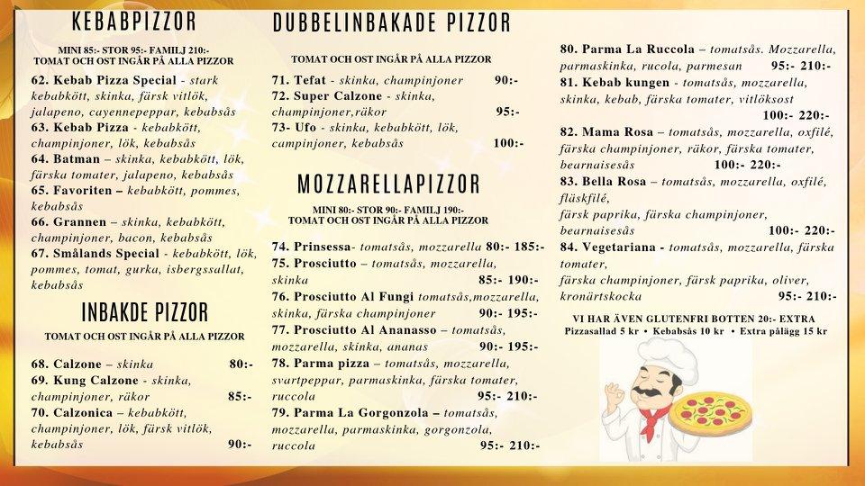 Menu at Pizzeria Monaco - Oskarshamn, Oskarshamn