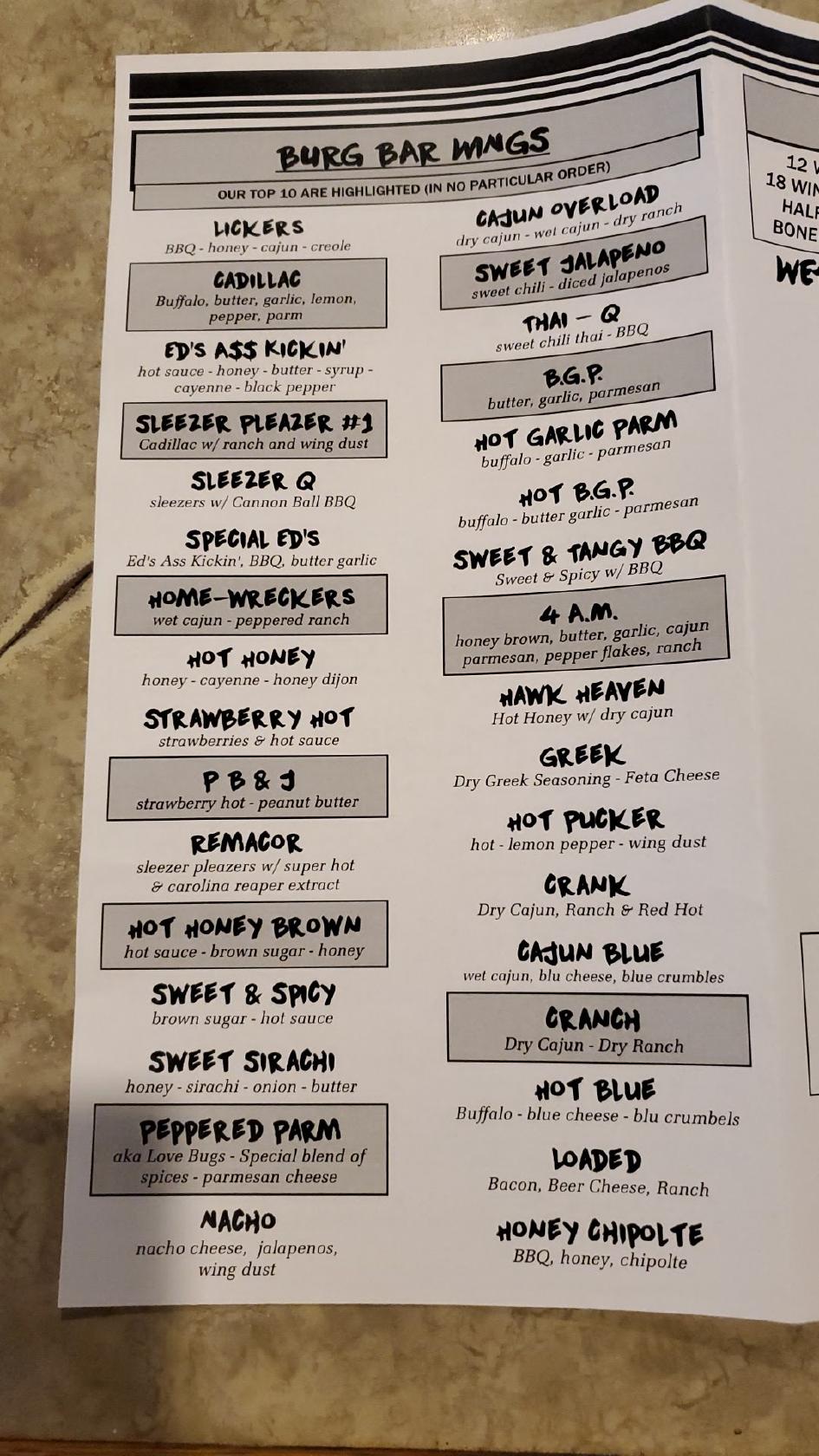 Menu at The Burg Bar & Grill, West Pittsburg