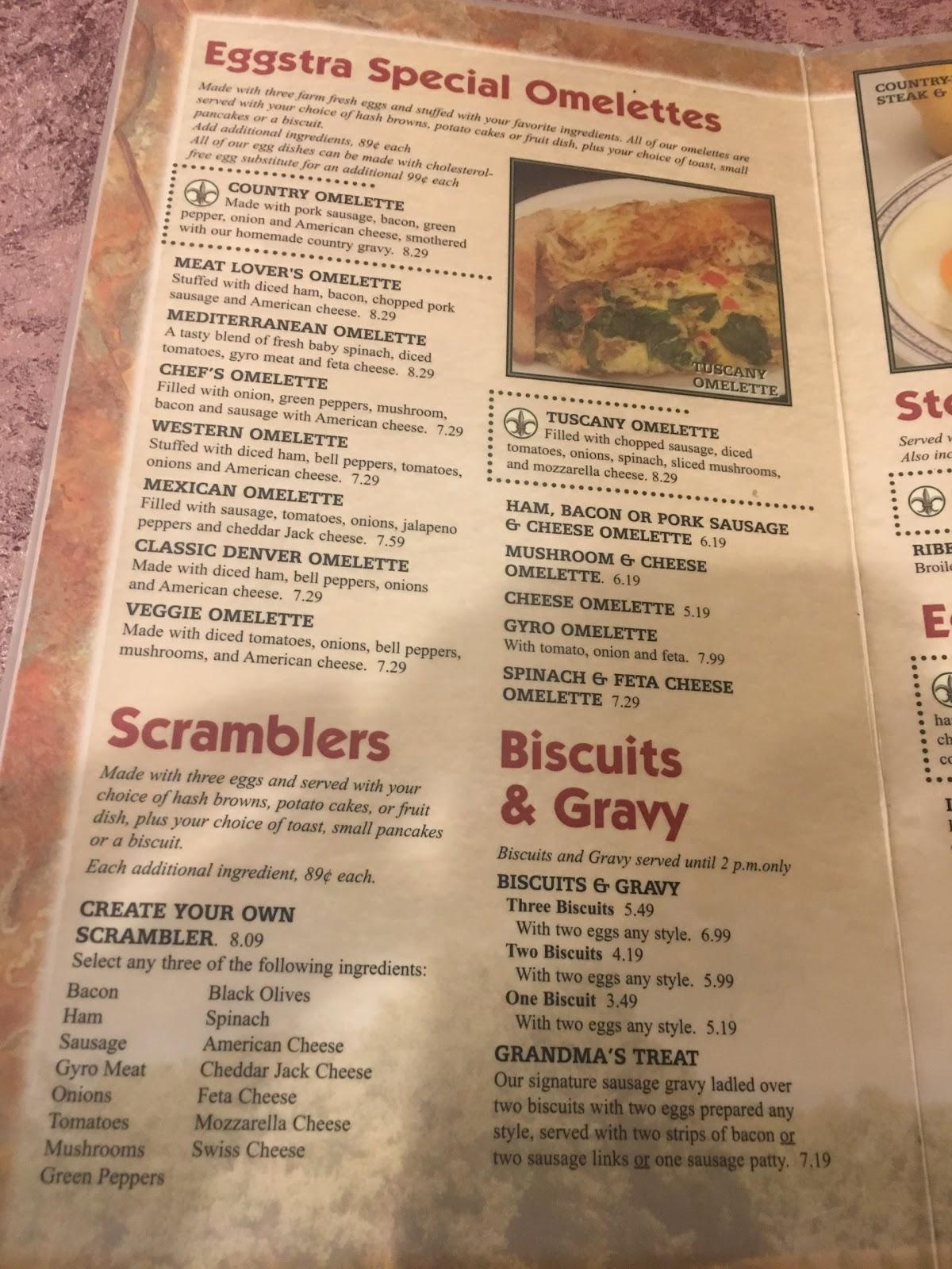 Menu at Tuscany Grill restaurant, Robinson