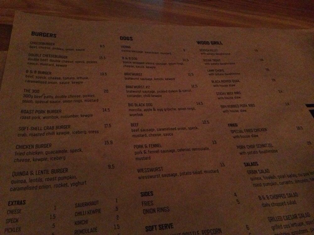 Menu at Bread & Bone restaurant, Adelaide