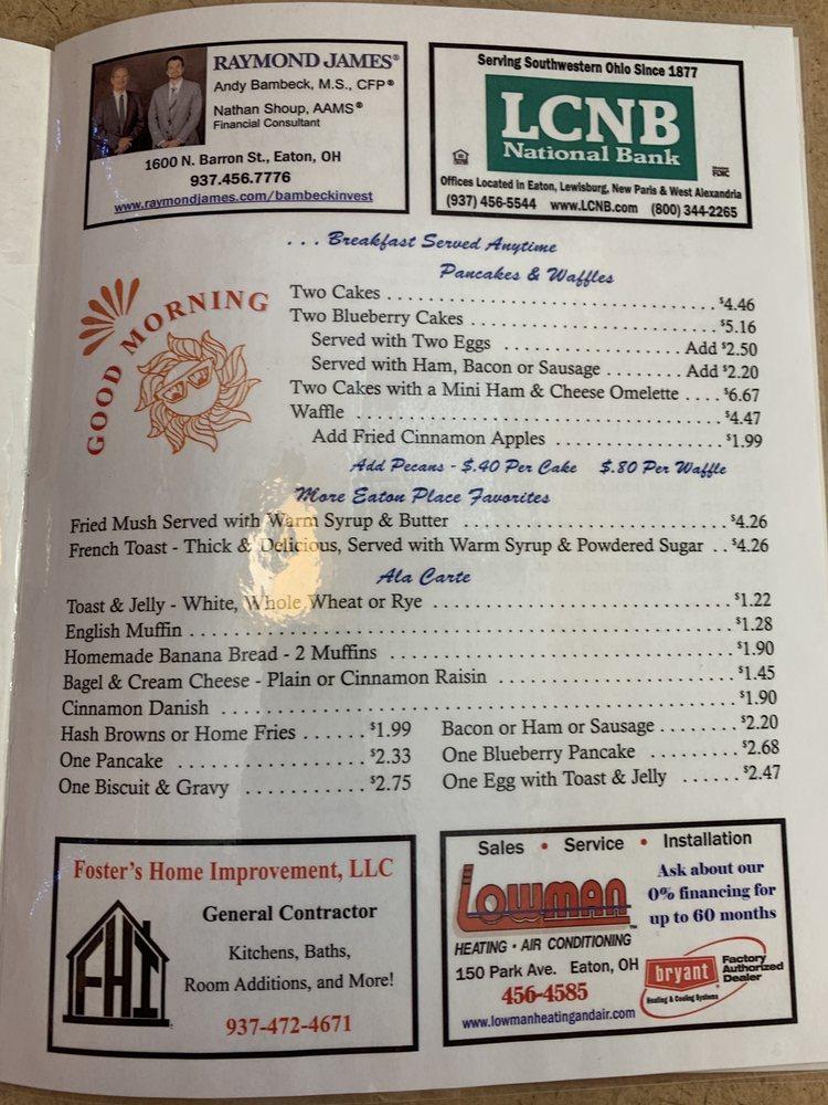 Menu at Eaton Place Restaurant, Eaton, 125 Eaton Lewisburg Rd