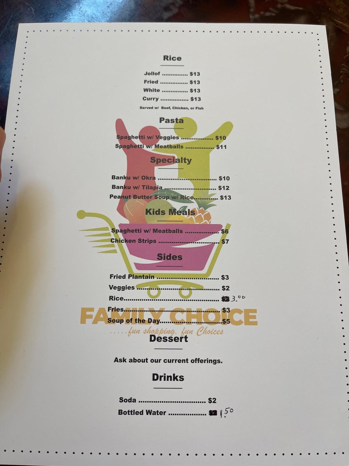 Menu at Family Choice restaurant, Bismarck