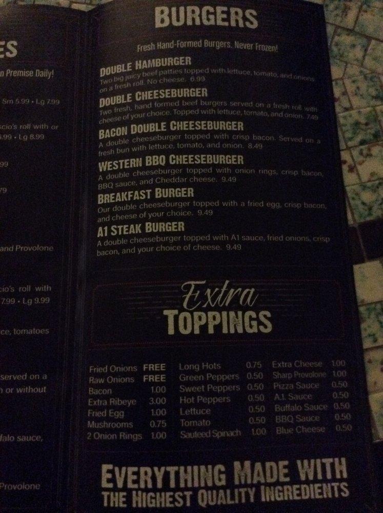 Menu at Frank's Steaks & Burgers restaurant, Philadelphia
