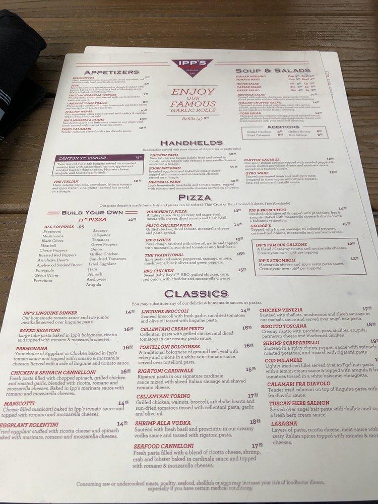 Menu at Ipp's Pastaria & Bar, Roswell