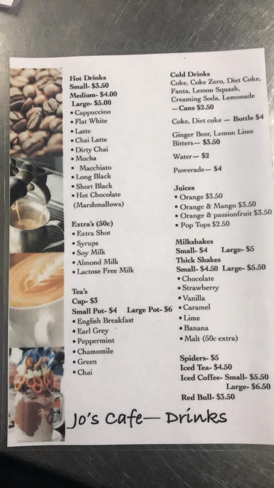 Menu at jo's cafe, Casino