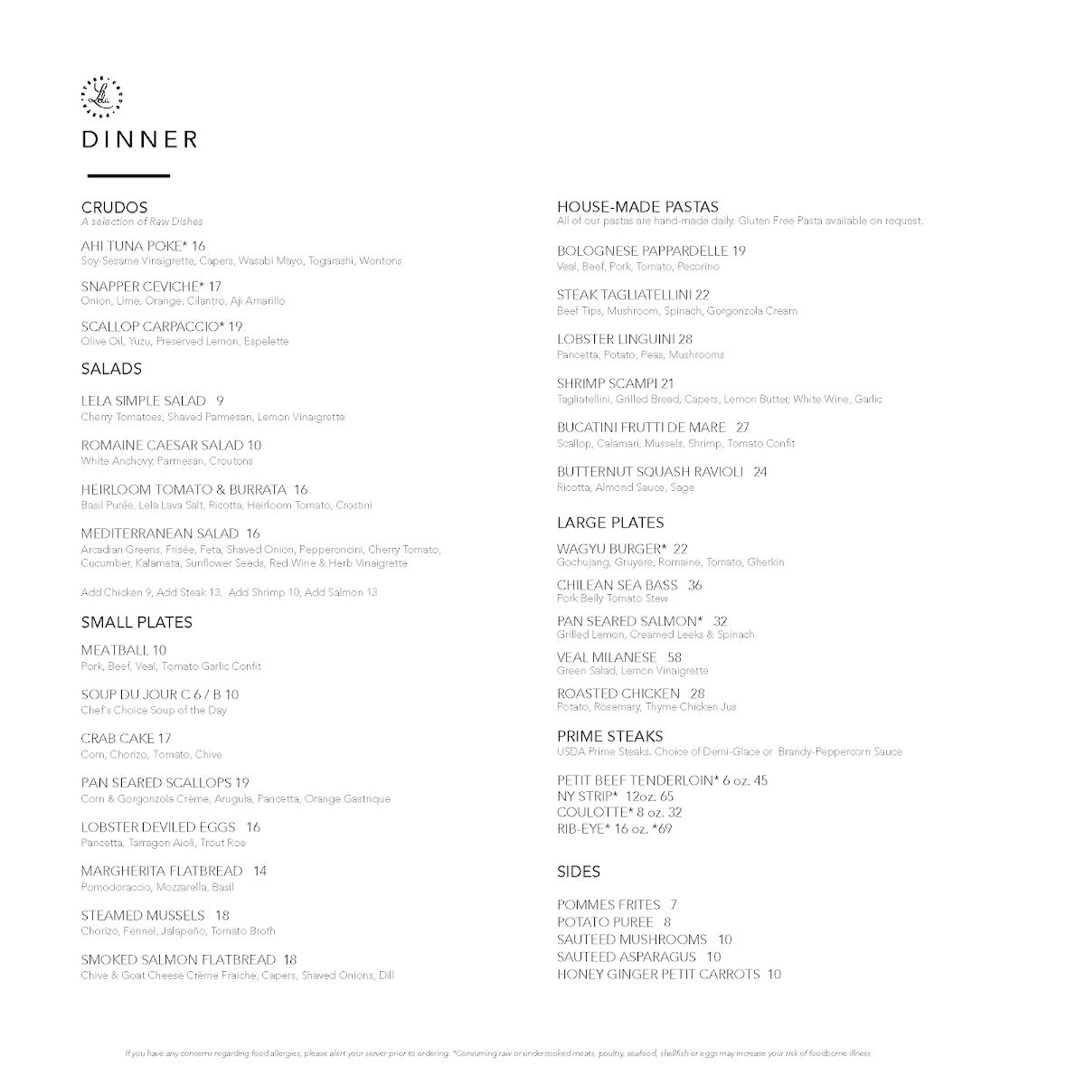 Menu at Lela pub & bar, Bloomington