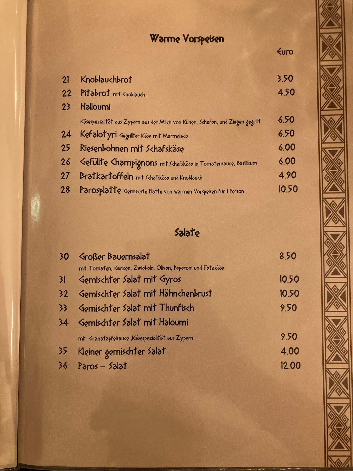Speisekarte von Paros restaurant, Leipzig